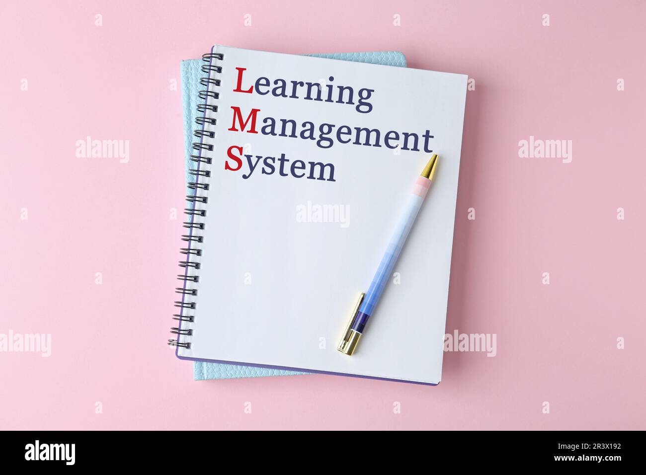 Notebook with text Learning Management System and red initial letters ...
