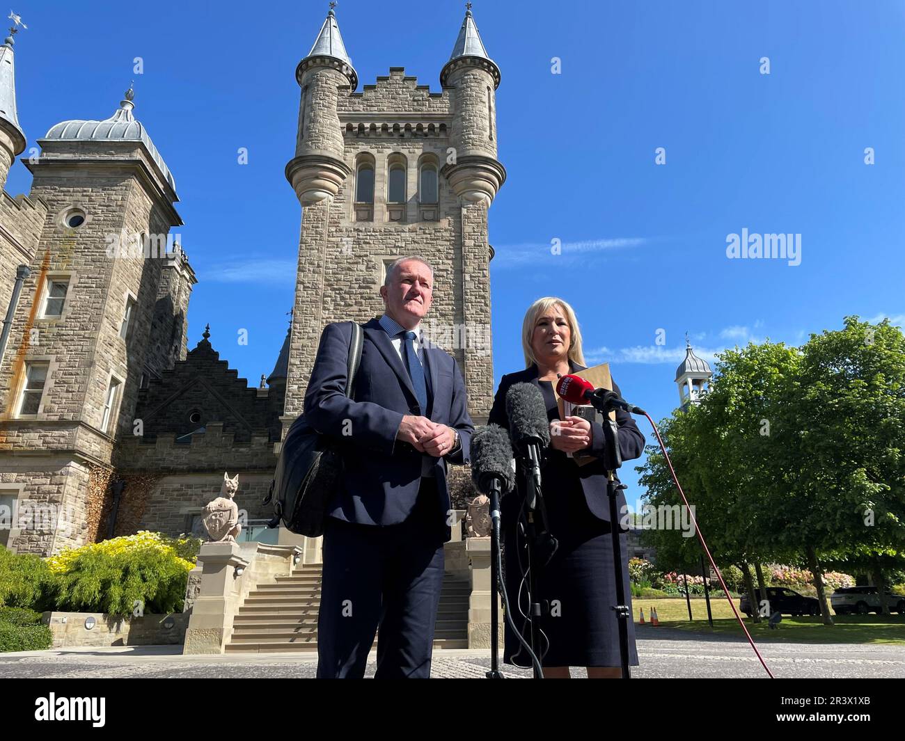Sinn Fein's Deputy Leader Michelle O'Neill and Conor Murphy speak to ...