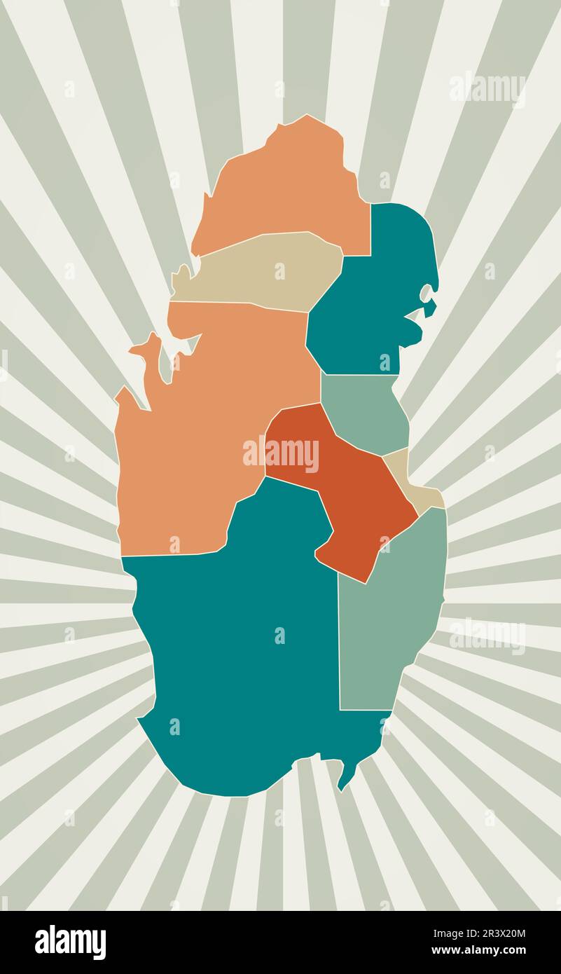 Qatar map. Poster with map of the country in retro color palette. Shape ...