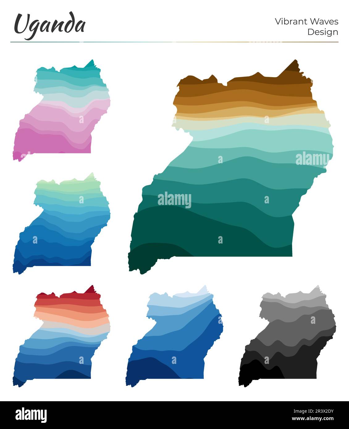 Set of vector maps of Uganda. Vibrant waves design. Bright map of ...