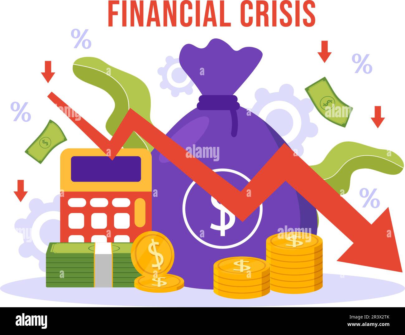 Financial Crisis Vector Illustration with Bankruptcy, Collapse of the ...