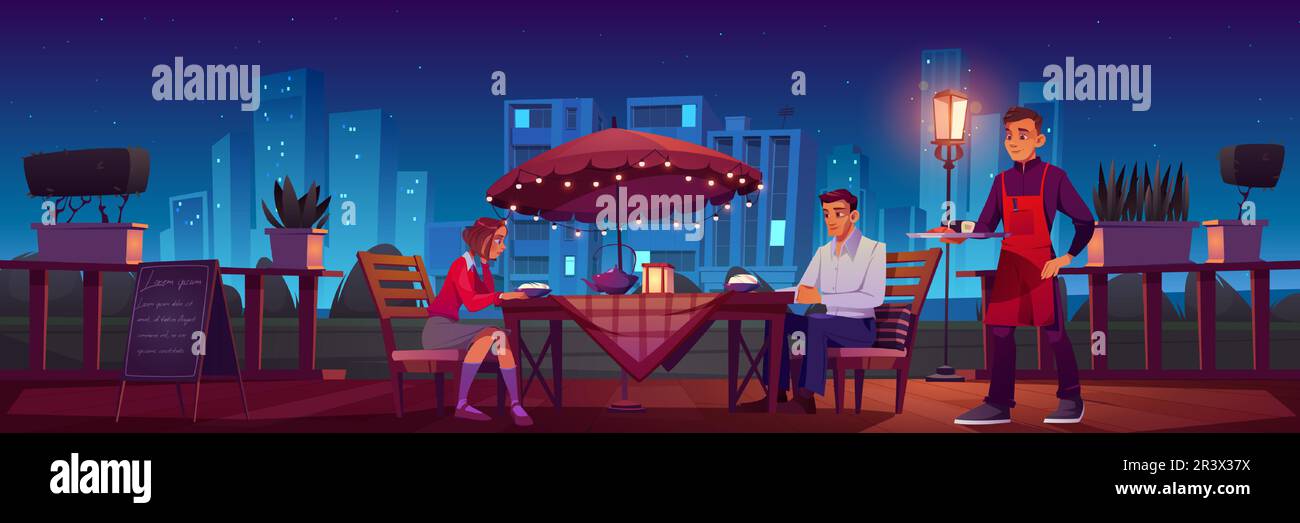 Couple dining in restaurant on romantic date. Vector cartoon ...