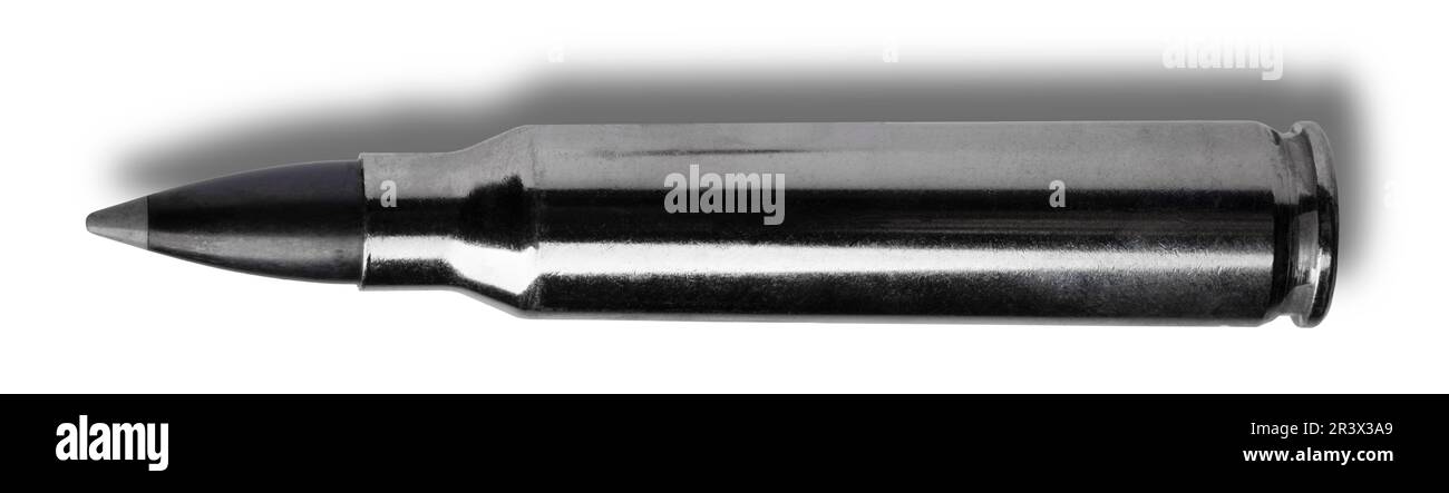AR-15 and M4 cartridge in 223 caliber with a black bullet, silver case ...