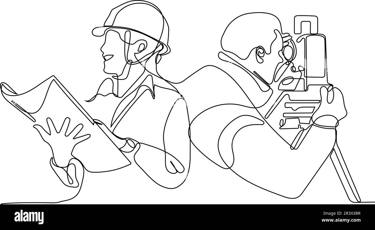 Continuous one line drawing surveyor Black and White Stock Photos ...