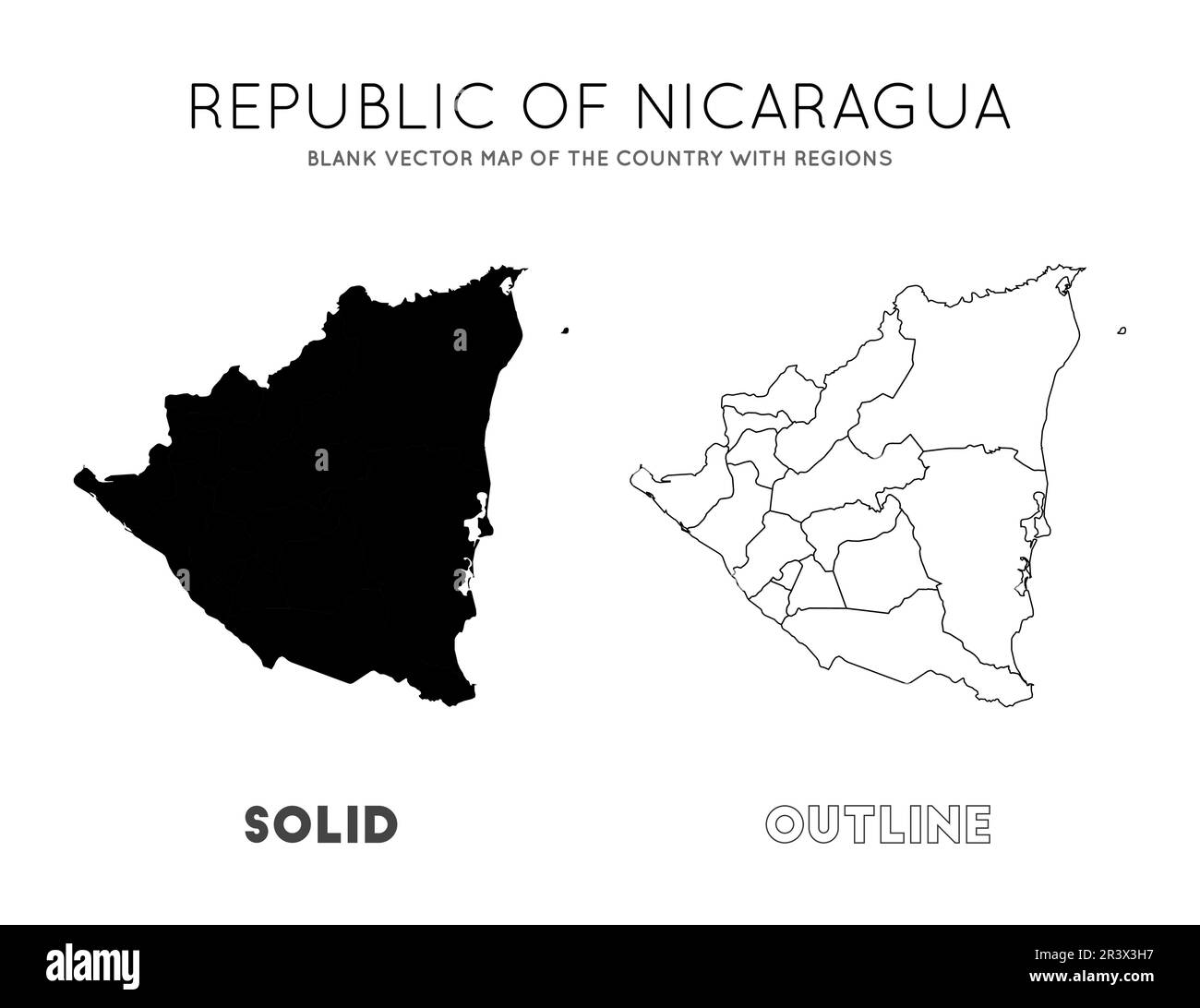Nicaragua map. Blank vector map of the country with regions. Borders of ...