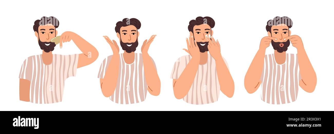 Male Face Caring Spa Routine.Massage,Face Yoga,Gymnastics,rejuvenating ...