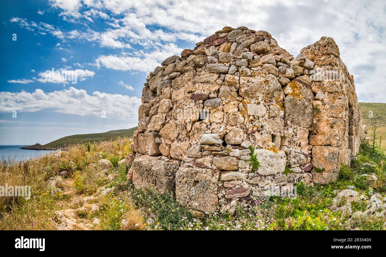 Ruined ancient temple, Tainaro Archaeological Site, near Cape Matapan ...