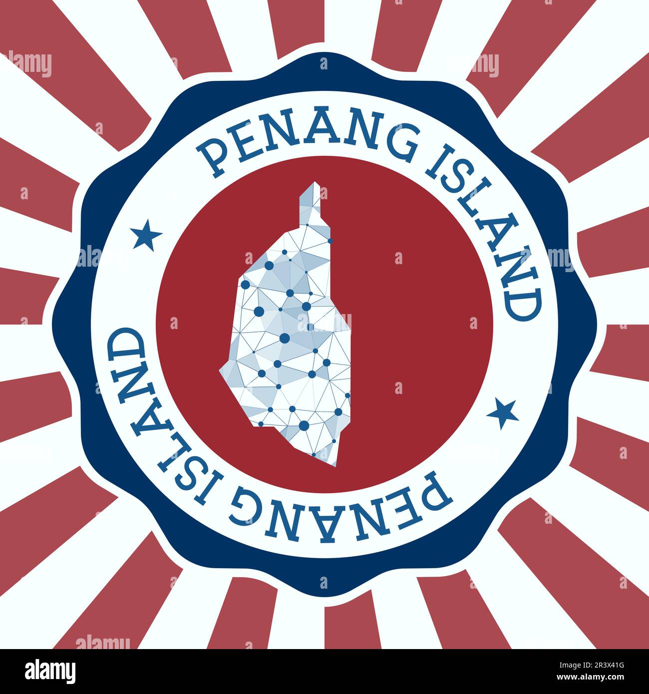 Penang Island Badge. Round logo of island with triangular mesh map and ...
