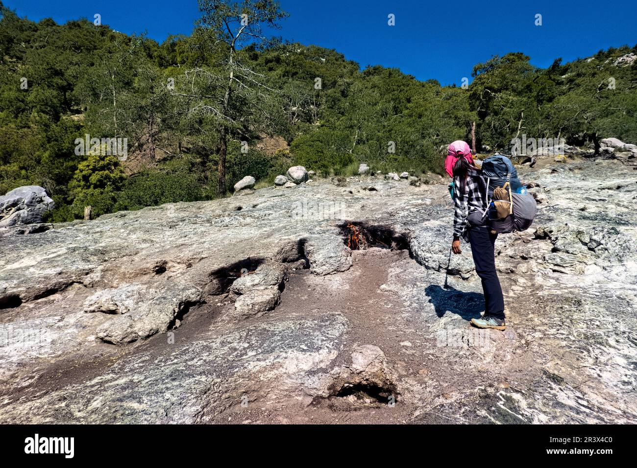 Yanartaş, the eternal burning flame, near the Olympos ruins along the ...