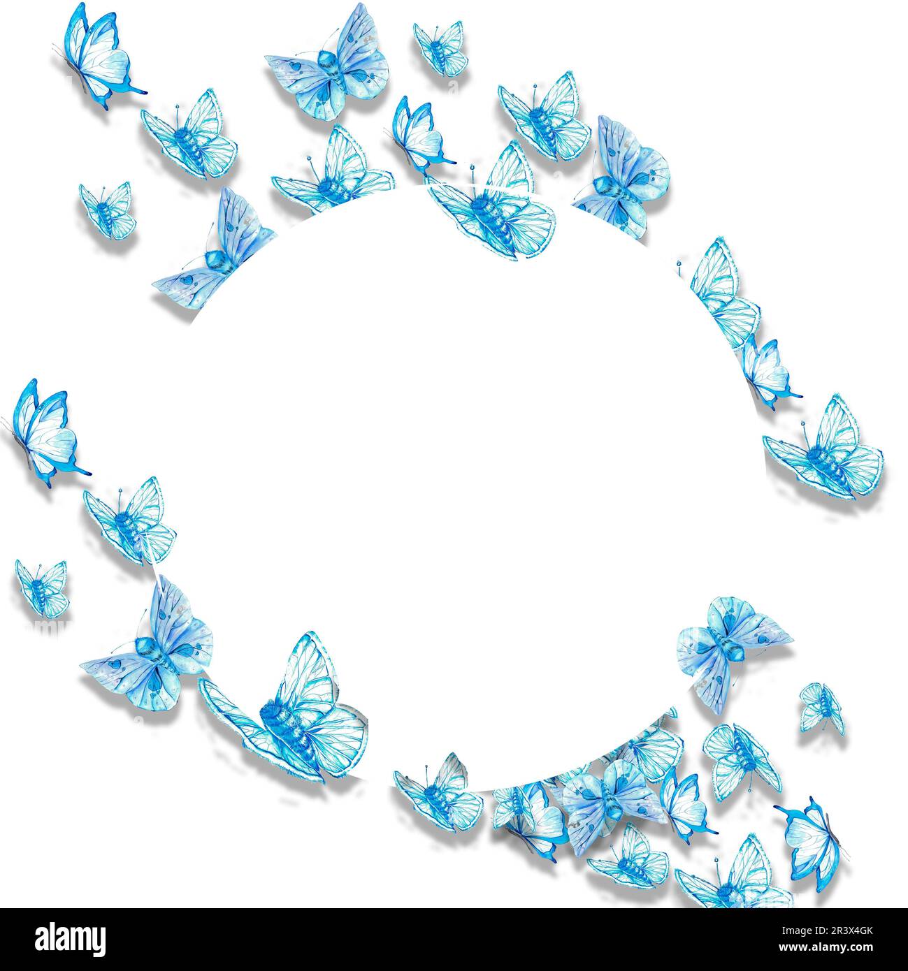 a set of watercolor illustrations. blue butterflies, lotus flowers ...