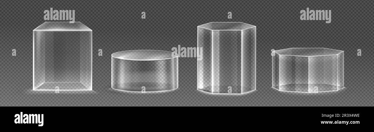 Realistic set of 3D transparent platforms isolated on background ...