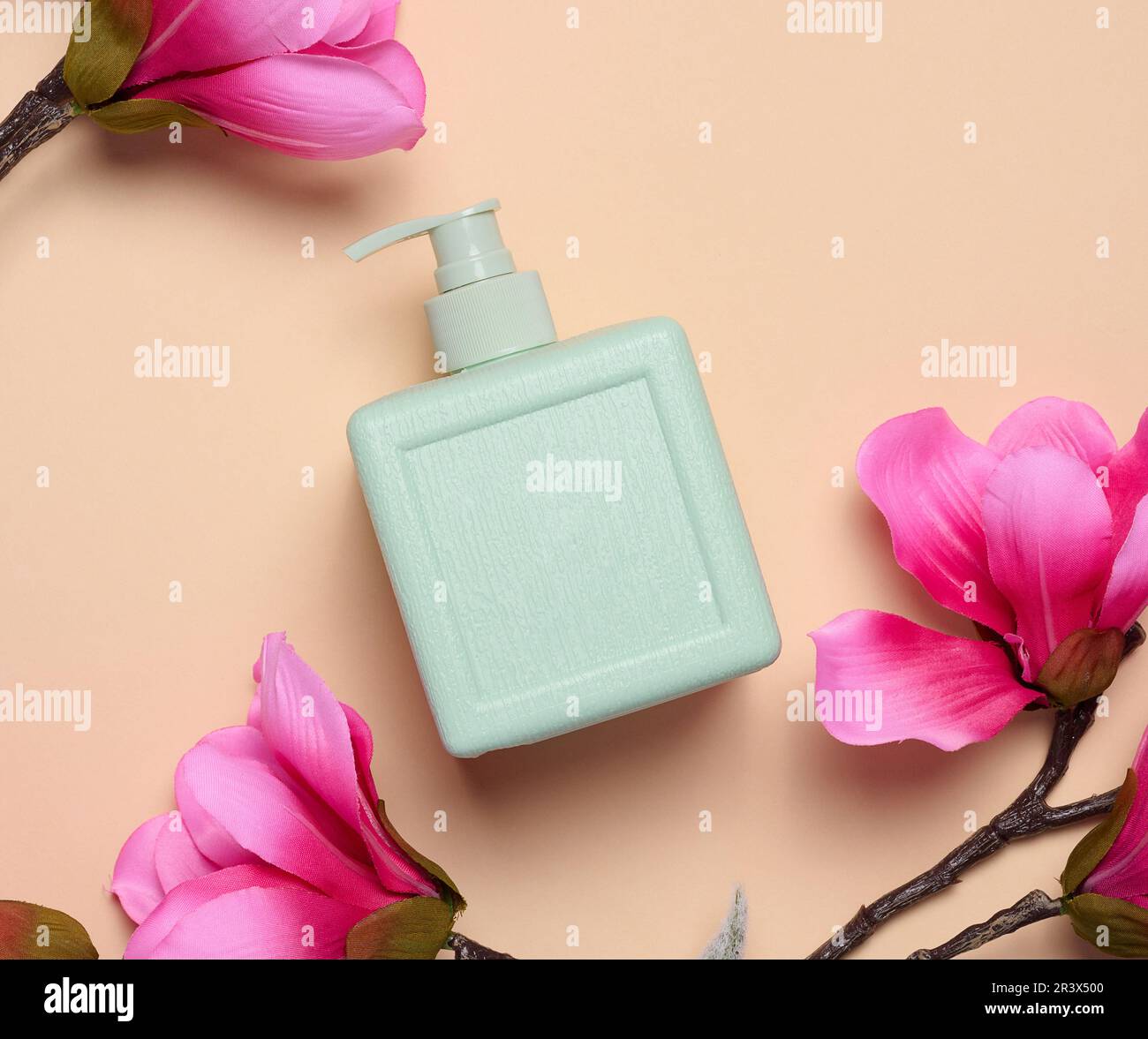 Plastic soap dispenser container on a beige background, cosmetics Stock ...