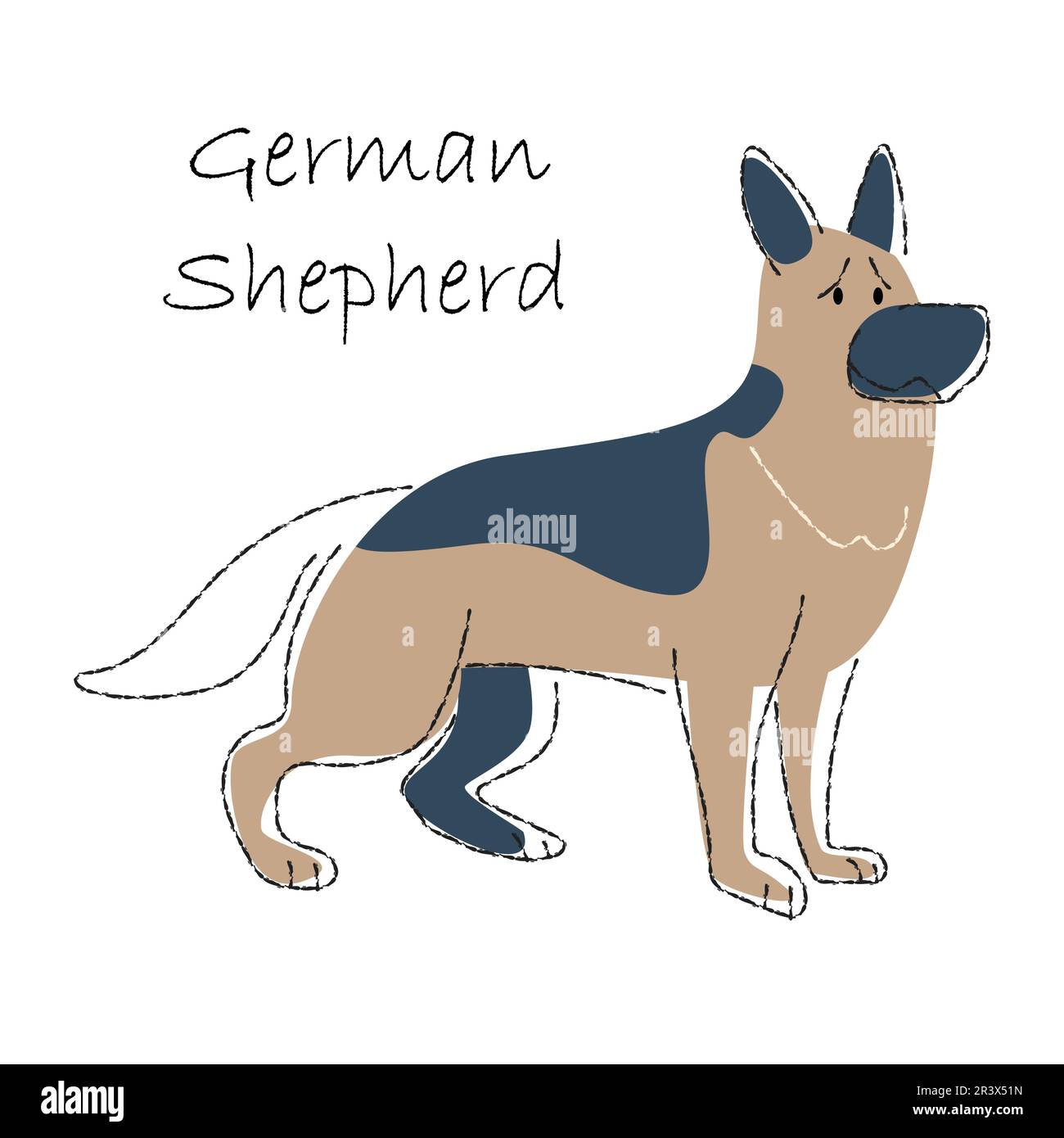 German Shepherd . Cute dog cartoon characters . Flat shape and line ...