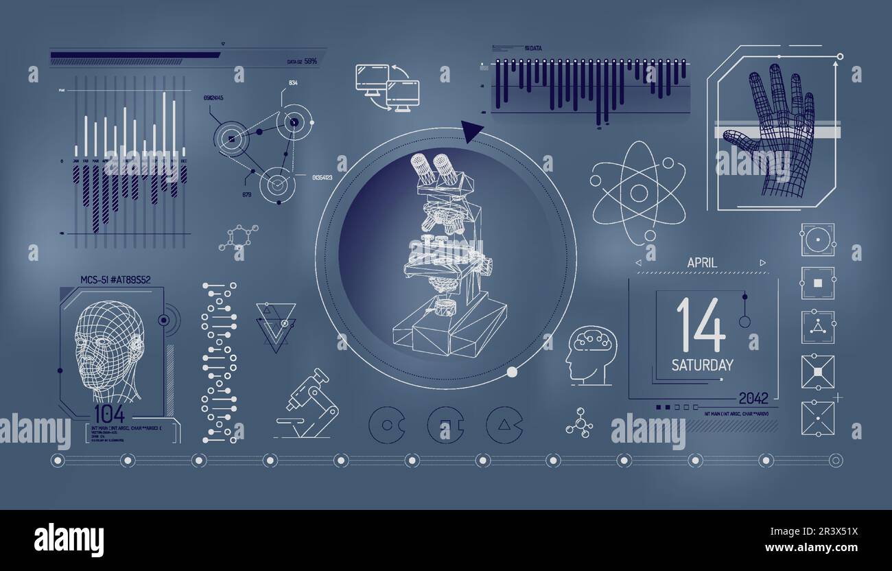 Set of infographic elements about microscopy and biomedical research ...
