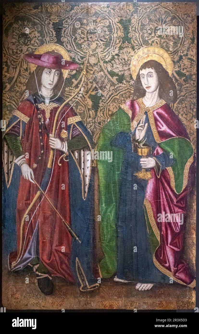 panel of Saint Sebastian and Saint John the Evangelist, 15th century ...