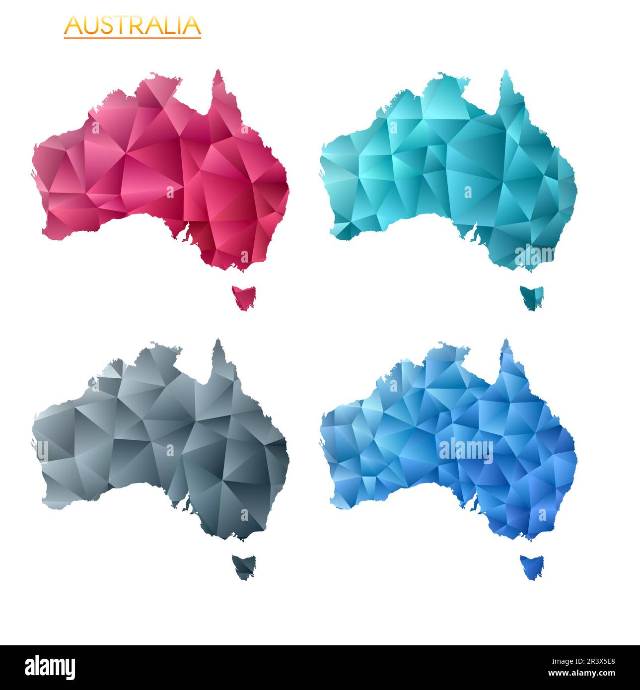 Set of vector polygonal maps of Australia. Bright gradient map of ...