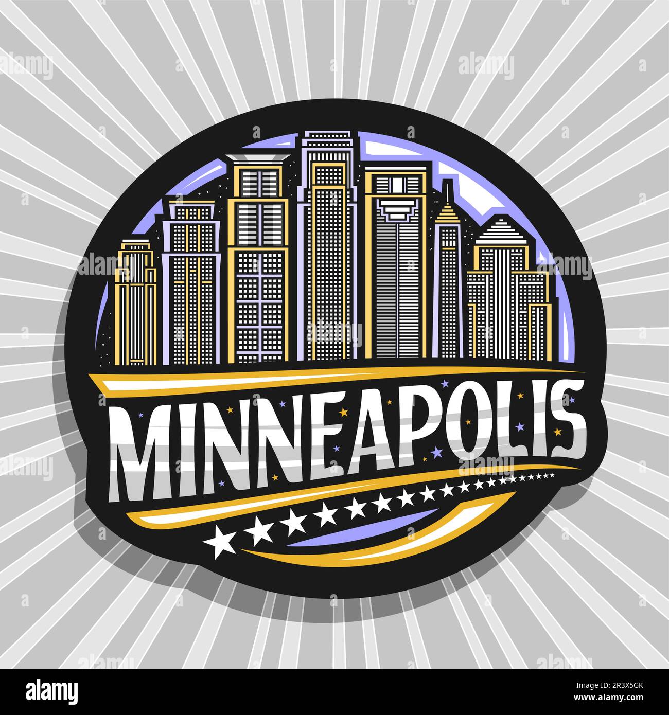 Vector logo for Minneapolis, black decorative label with illustration ...