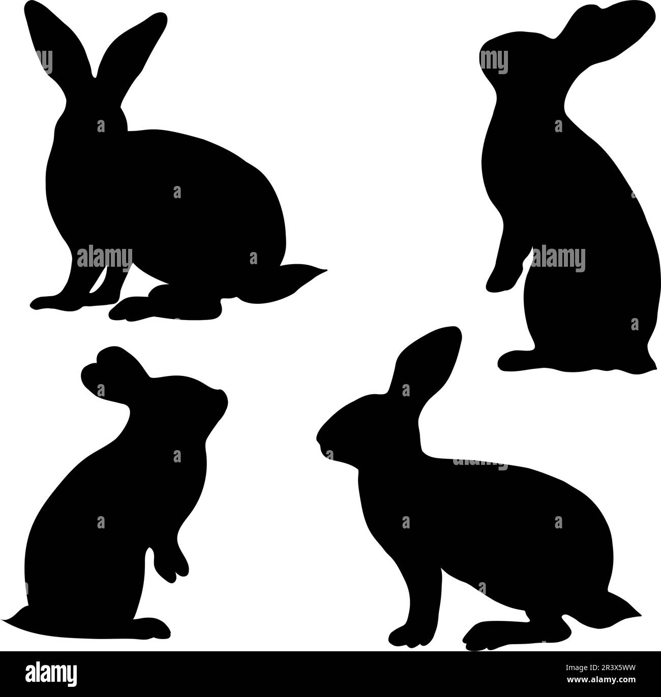 Collection silhouettes bunny. Vector illustration. Isolated hand ...