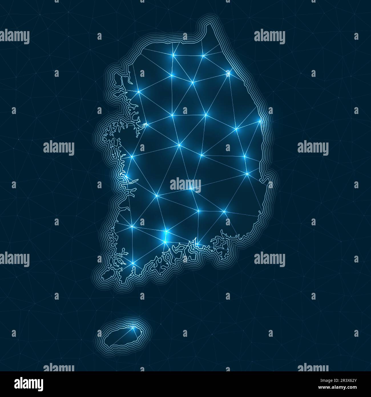 South Korea network map. Abstract geometric map of the country. Digital ...
