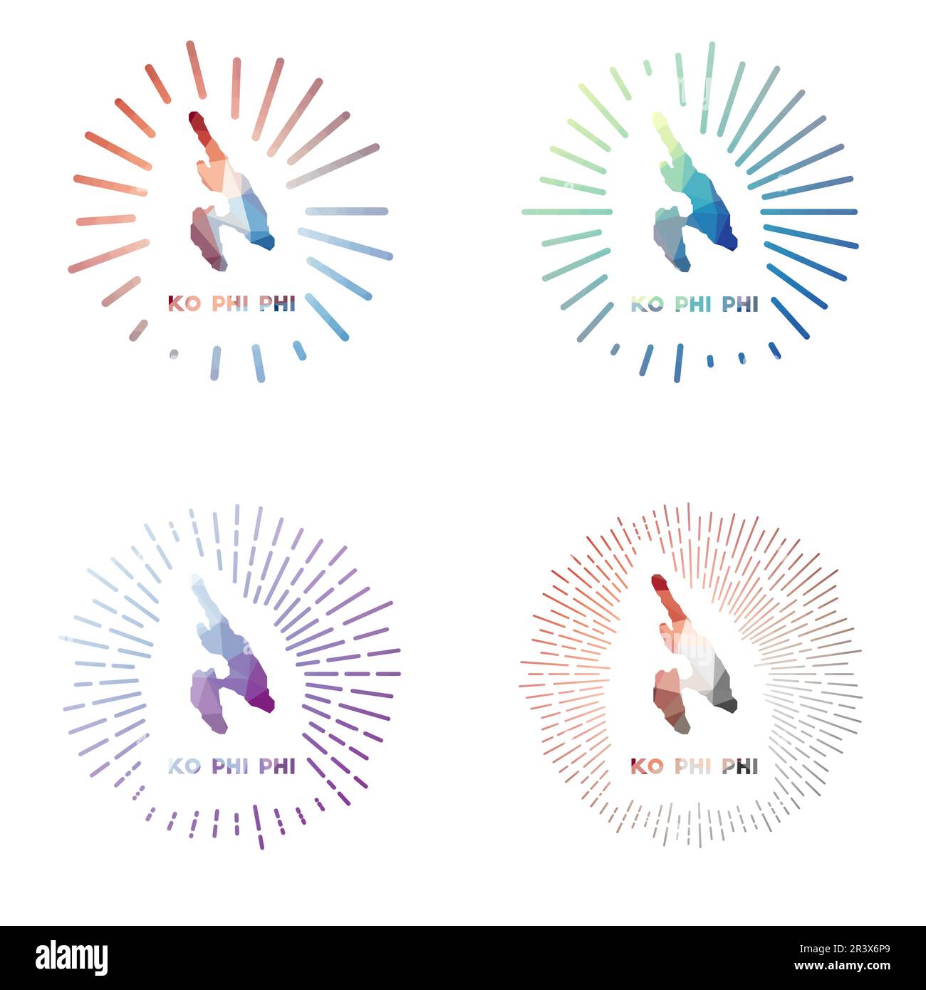 Ko Phi Phi low poly sunburst set. Logo of island in geometric polygonal ...