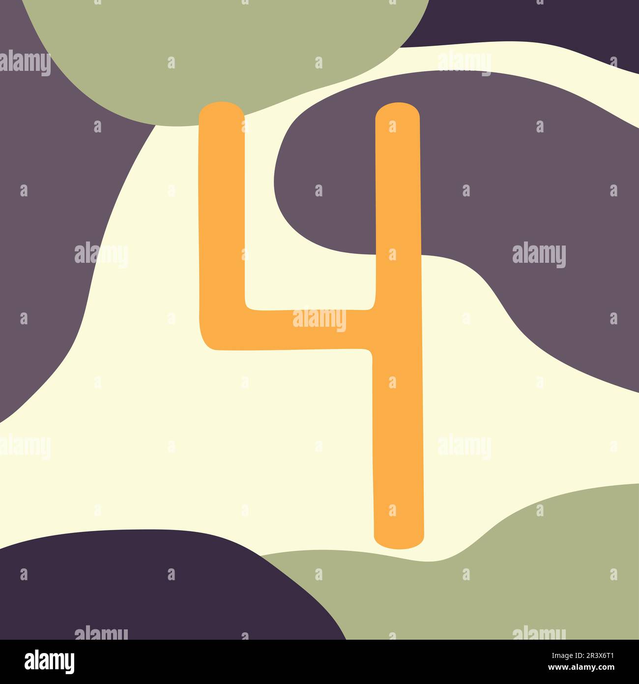 Hand drawn background with number four and abstract shapes. Vector ...