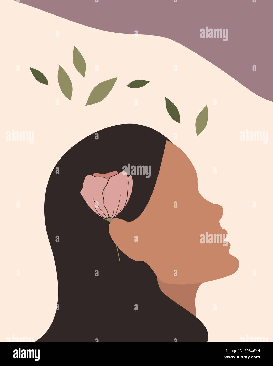 Abstract female profile with flower. Hand drawn female face silhouette ...