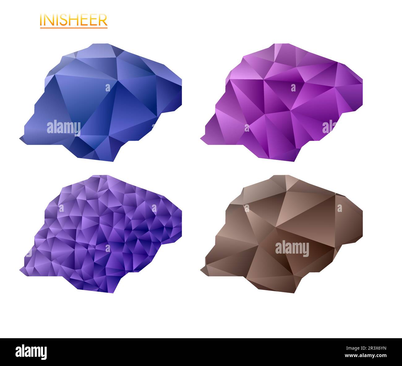 Set of vector polygonal maps of Inisheer. Bright gradient map of island ...