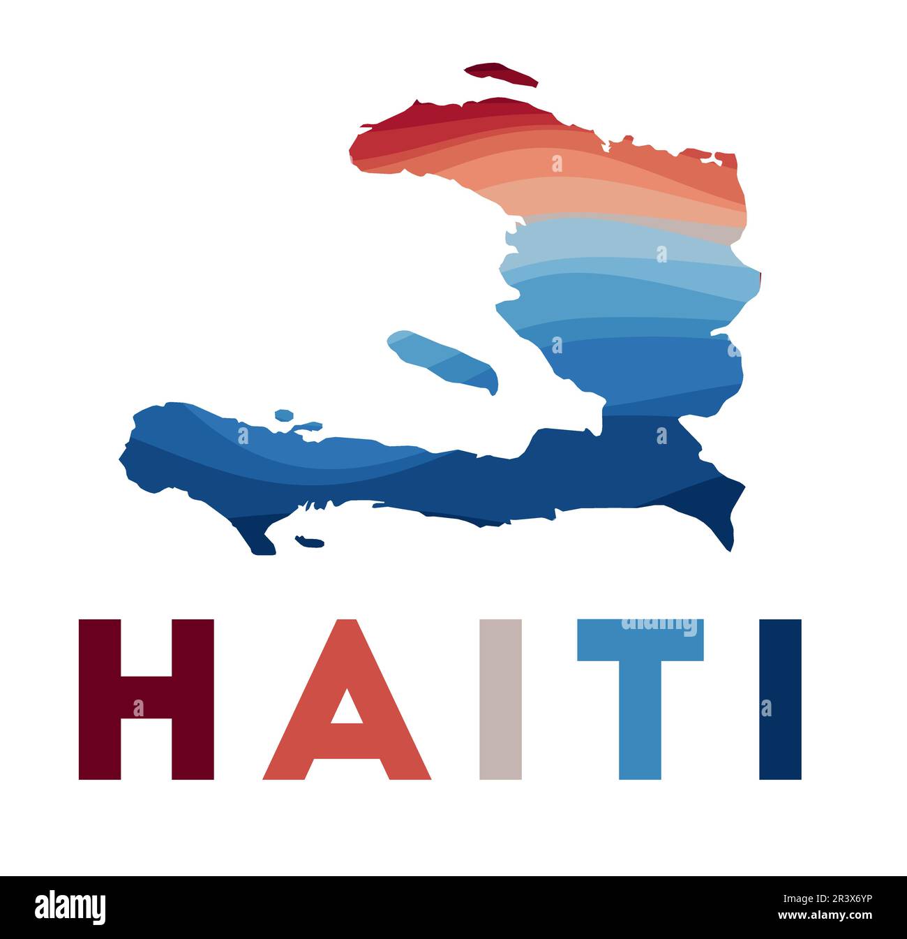 Haiti map. Map of the country with beautiful geometric waves in red and ...