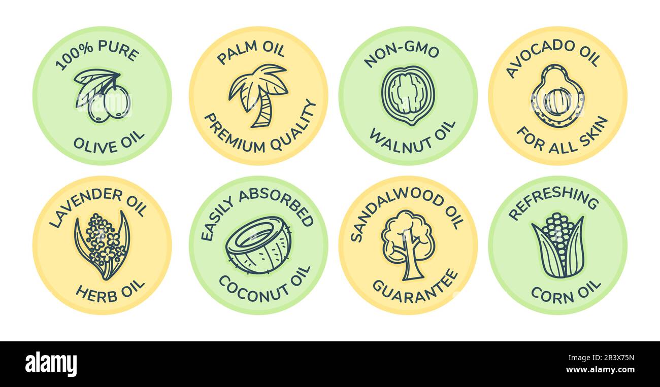 Round label set with organic oil ingredient sign Stock Vector Image ...