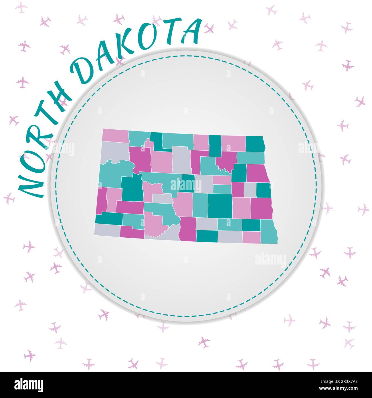 North Dakota map design. Map of the US state with regions in emerald ...