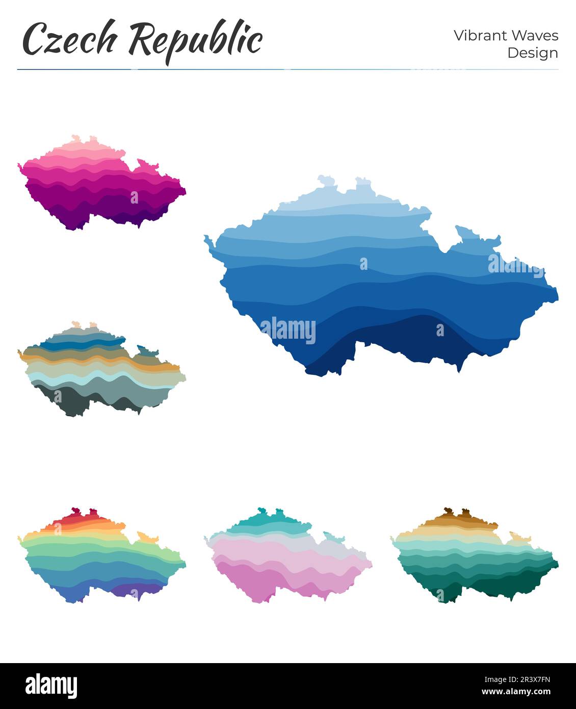 Set of vector maps of Czech Republic. Vibrant waves design. Bright map ...