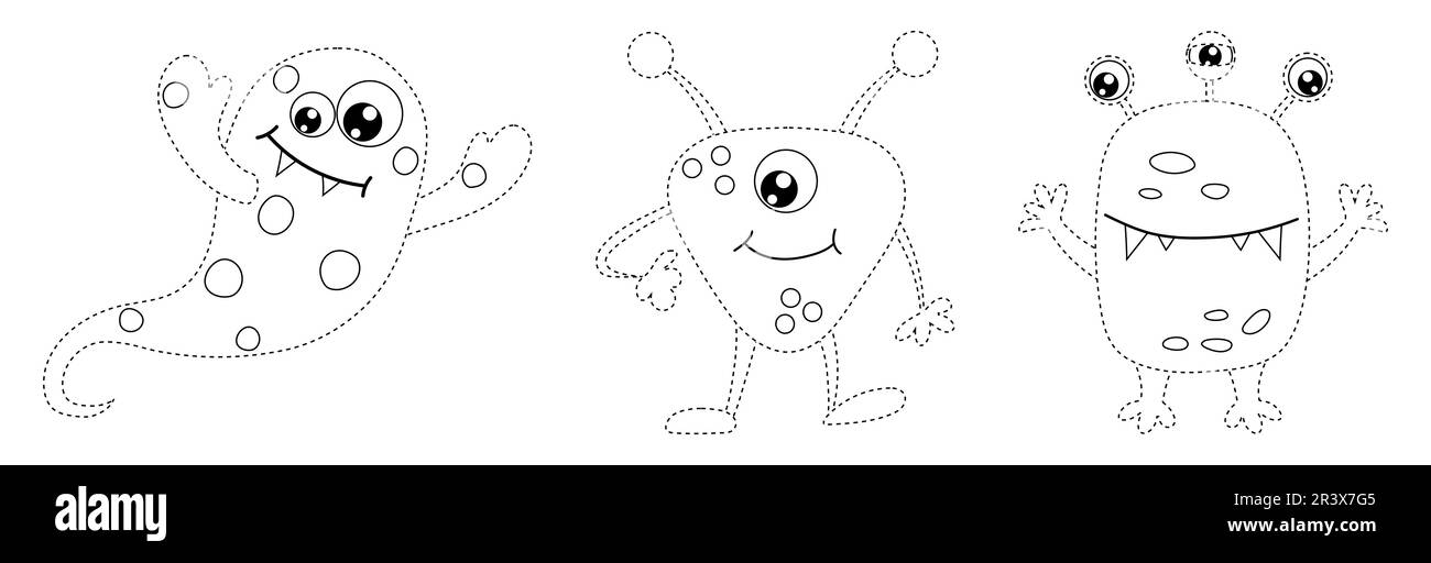 Connect the Dots, educational game for kids, cartoon monsters, aliens ...