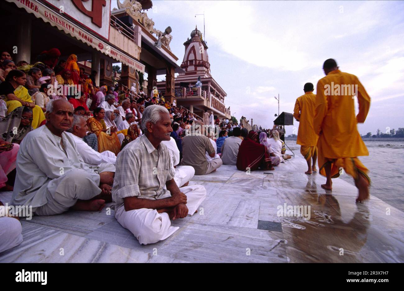 Puja in the Ganges river, - massive ritual ceremony, Rishikesh, Uttar ...