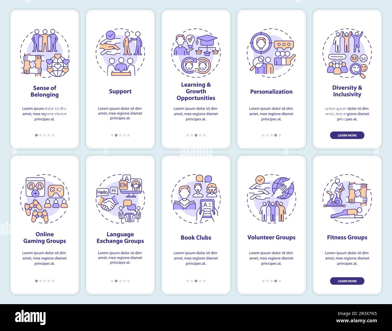 Micro community onboarding mobile app screen set Stock Vector Image ...