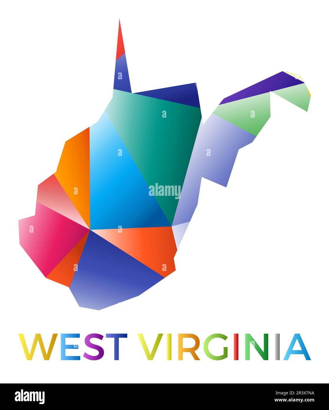 Bright colored West Virginia shape. Multicolor geometric style US state ...