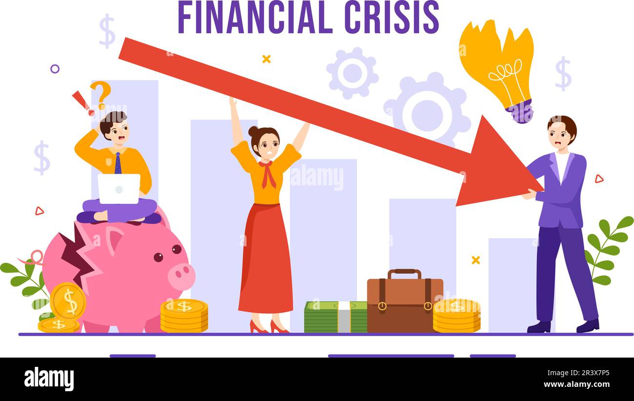 Financial Crisis Vector Illustration with Bankruptcy, Collapse of the ...