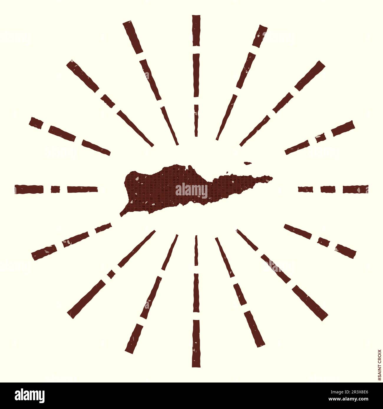 Saint Croix Logo. Grunge sunburst poster with map of the island. Shape ...