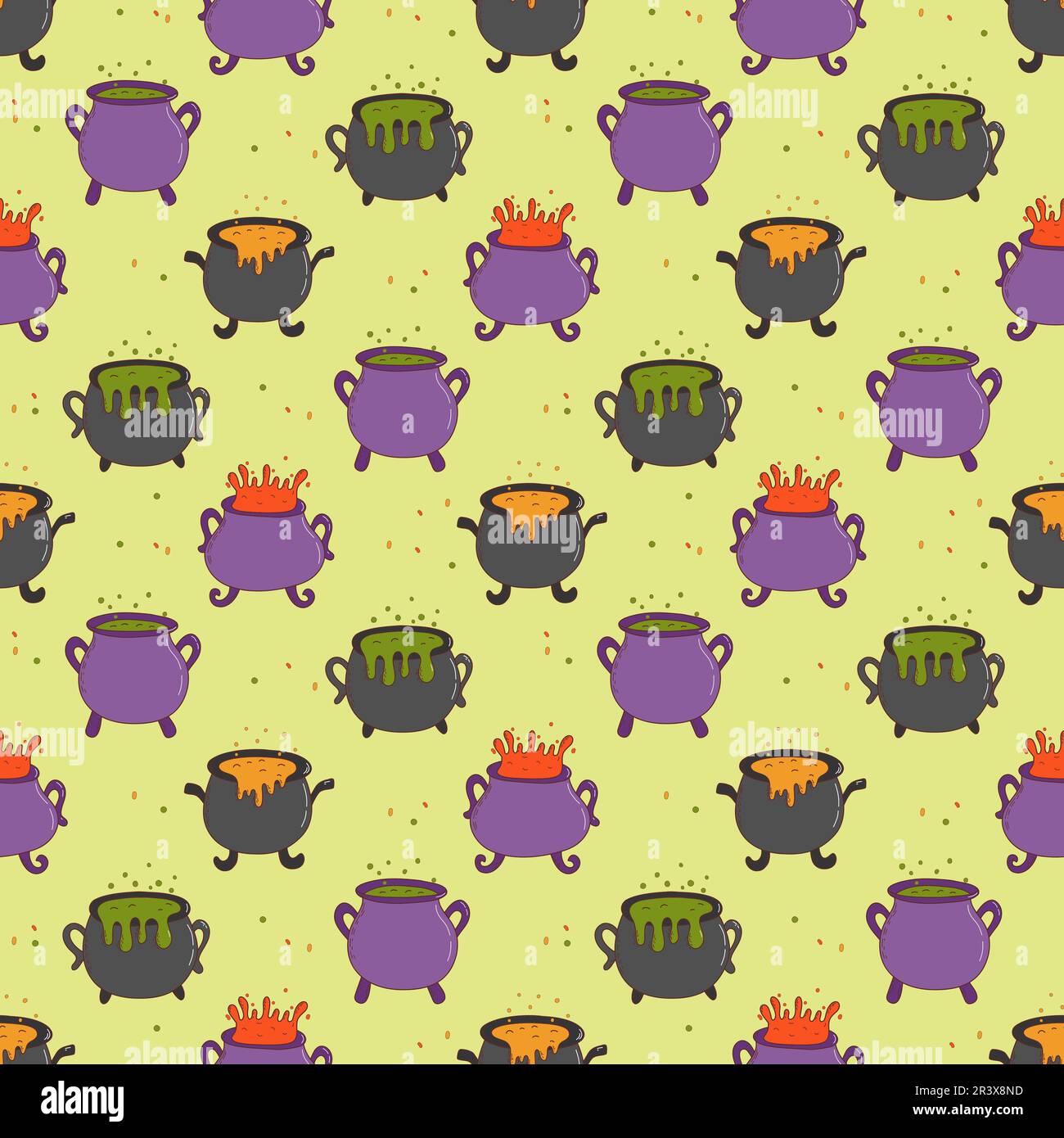 Halloween witches cauldron with poison potion seamless pattern. Trick or treat concept. Flat ...