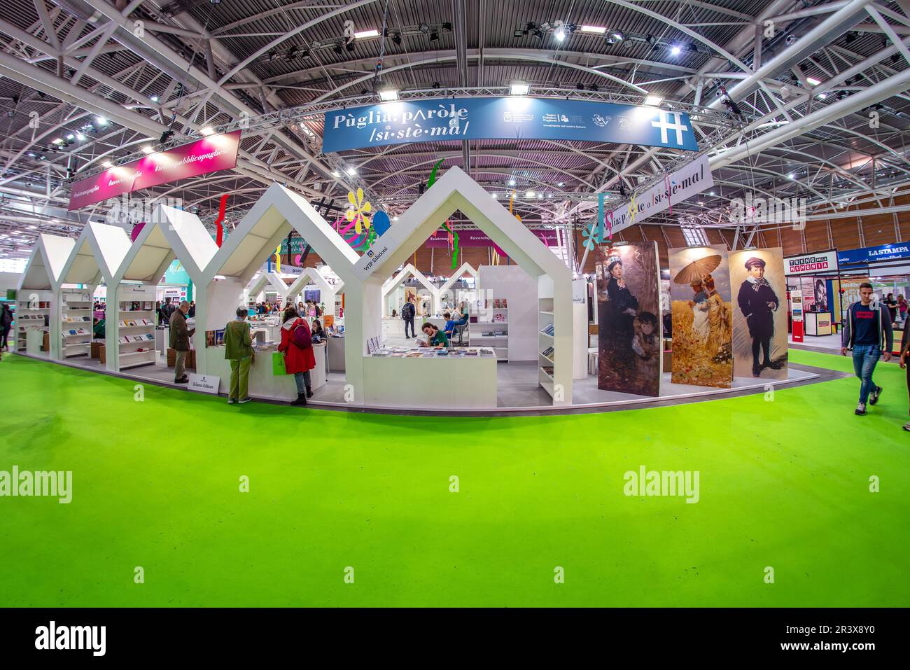 Turin, Italy - May 22, 2023: Publishers booth with books displayed in ...