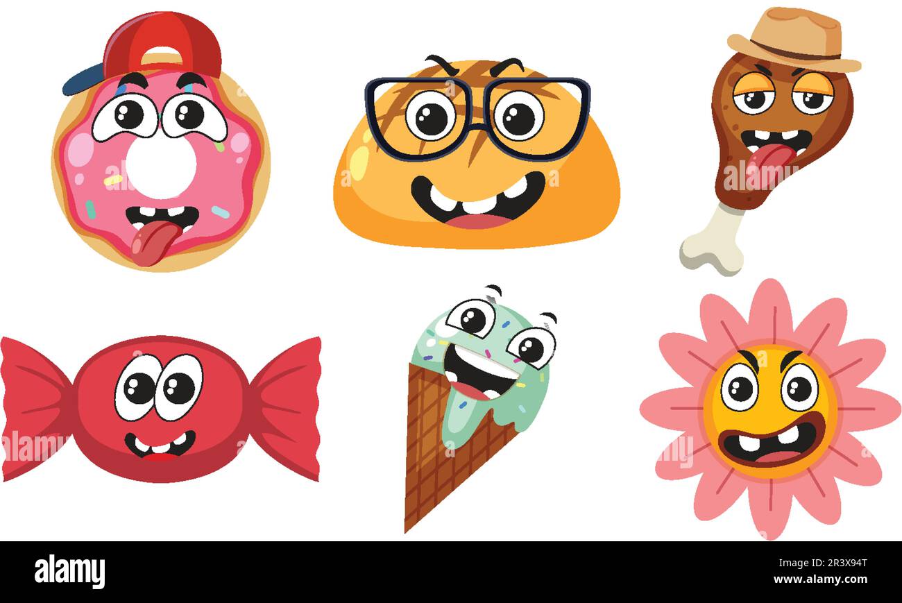 Set of food cartoon character simple style illustration Stock Vector ...