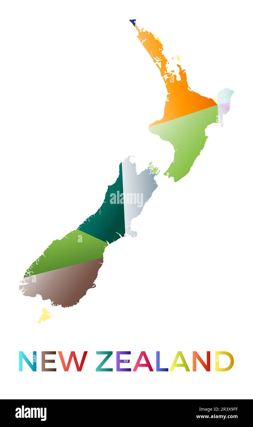 Bright colored New Zealand shape. Multicolor geometric style country ...