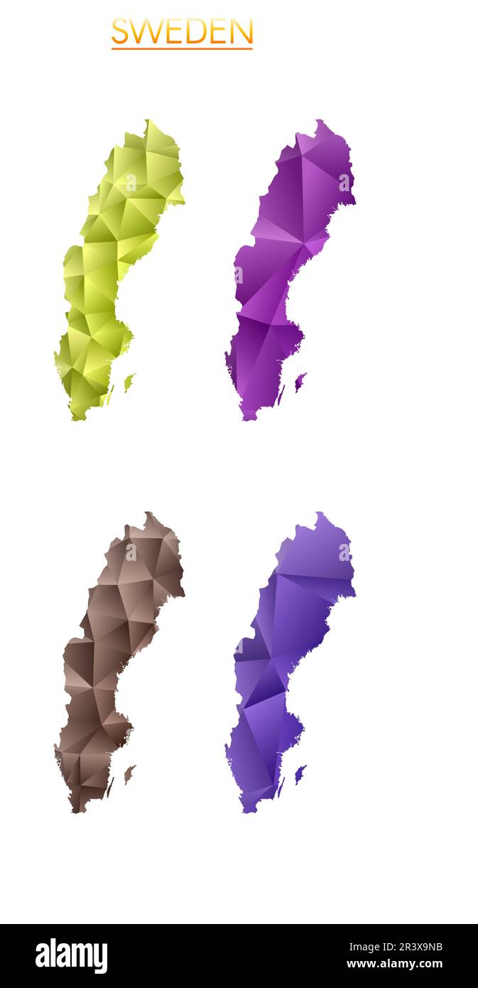 Set of vector polygonal maps of Sweden. Bright gradient map of country ...