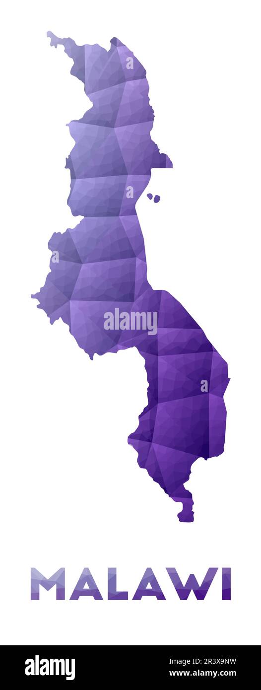 Map of Malawi. Low poly illustration of the country. Purple geometric design. Polygonal vector ...