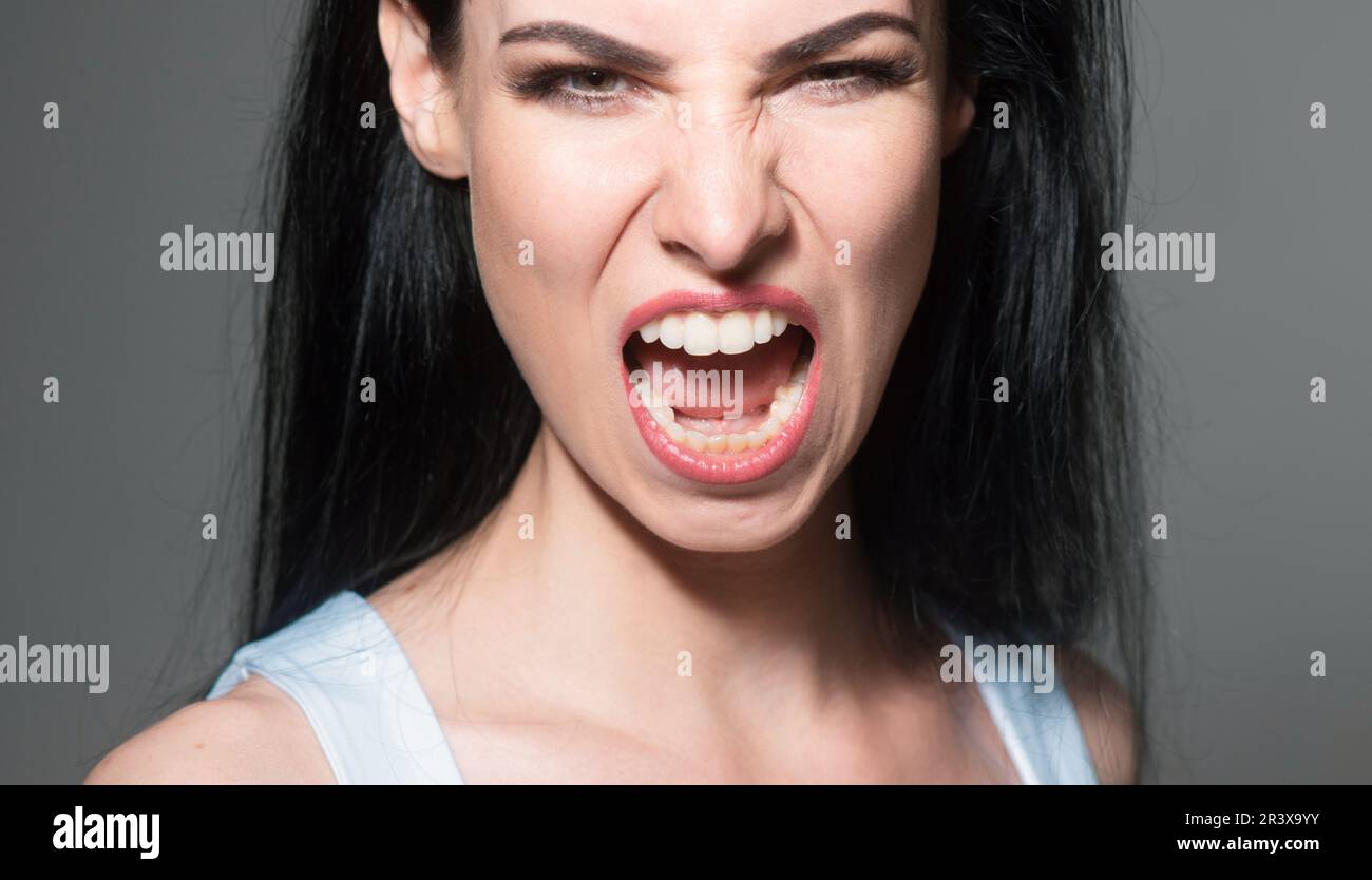 Angry woman, upset girl. Screaming, hate, rage. Pensive woman feeling ...