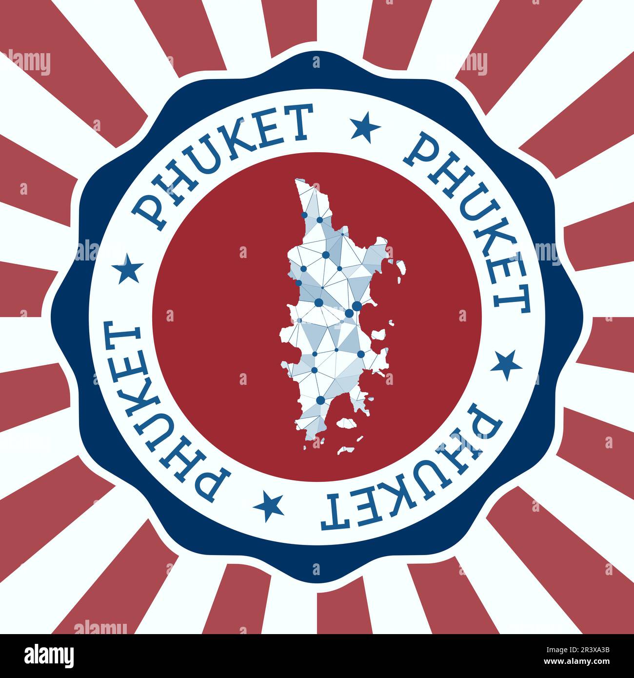 Phuket Badge. Round logo of island with triangular mesh map and radial ...