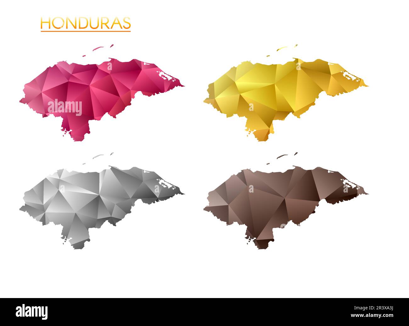 Set of vector polygonal maps of Honduras. Bright gradient map of ...