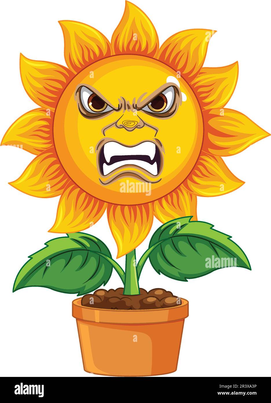 Evil facial expression sunflower cartoon character illustration Stock ...