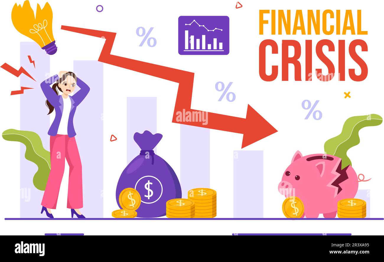 Financial Crisis Vector Illustration with Bankruptcy, Collapse of the Economy and Cost Reduction ...