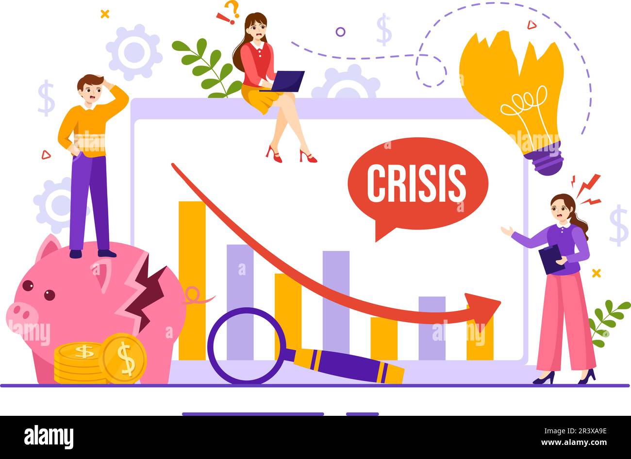 Financial Crisis Vector Illustration with Bankruptcy, Collapse of the ...