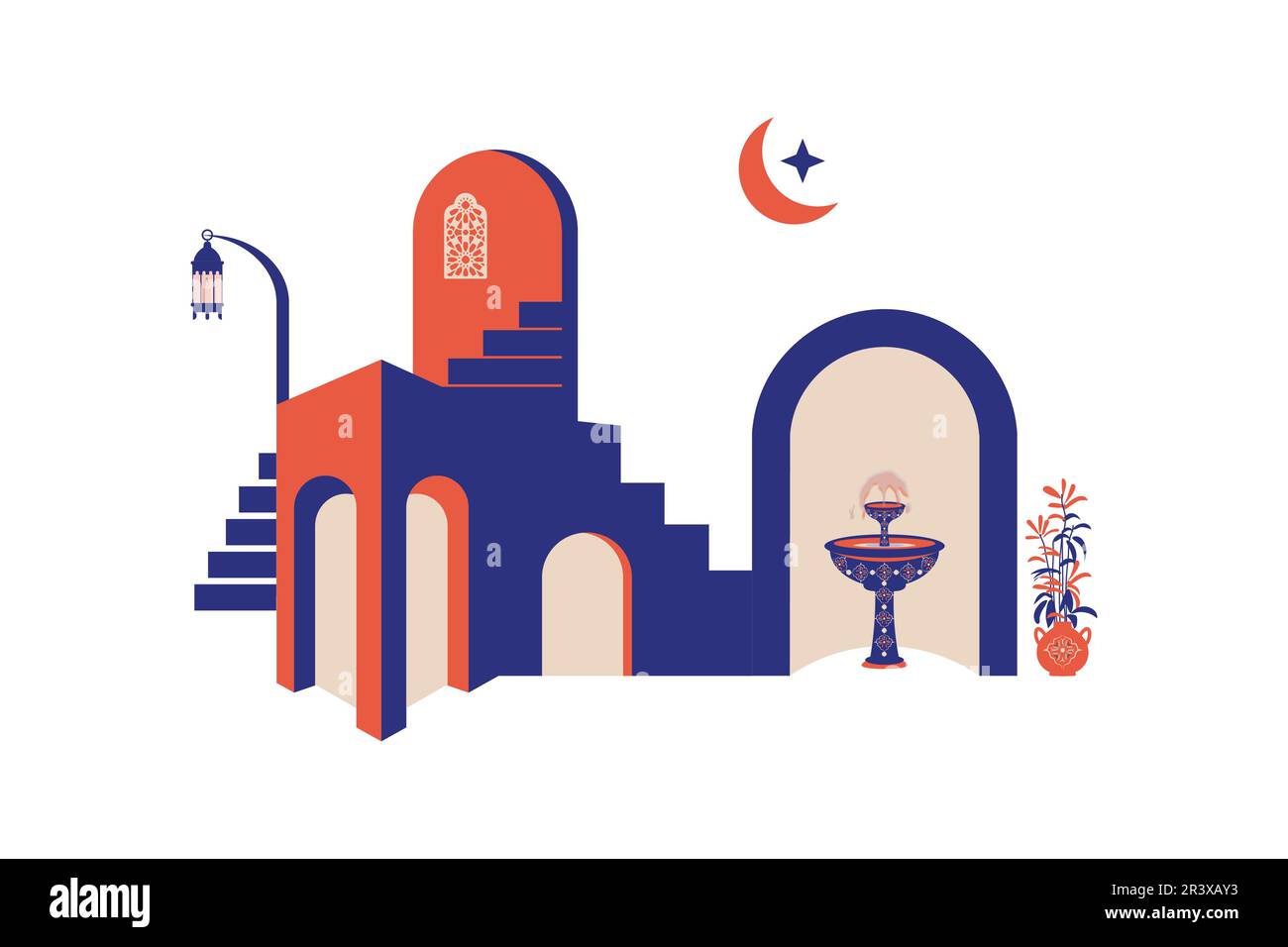 Creative minimalist abstracts. House or mosque facade with water ...